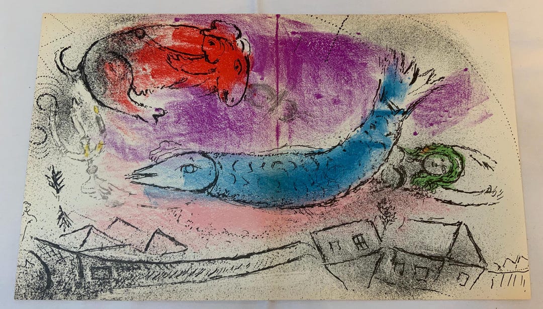 Marc Chagall Original Lithograph the Blue Fish Chagall by Jacques ...