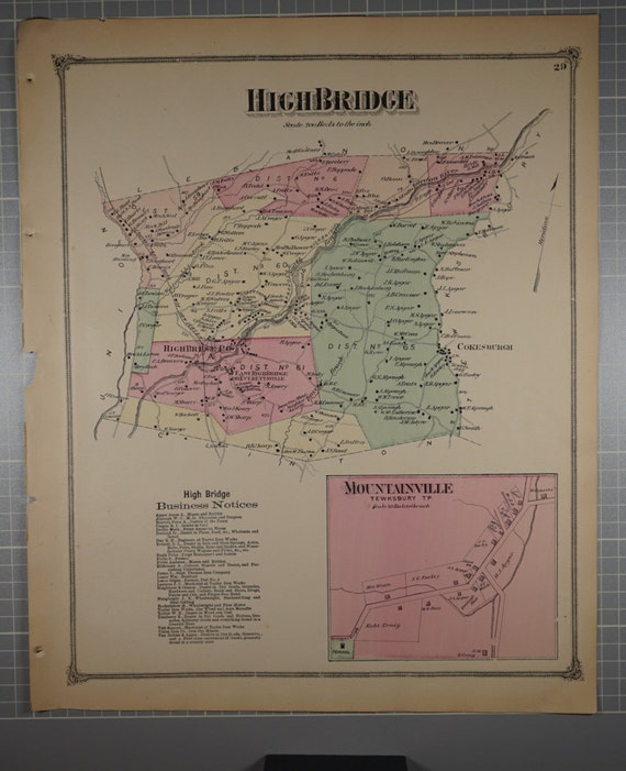 Vintage 1873 Map of High Bridge and Mountainville NJ - Etsy