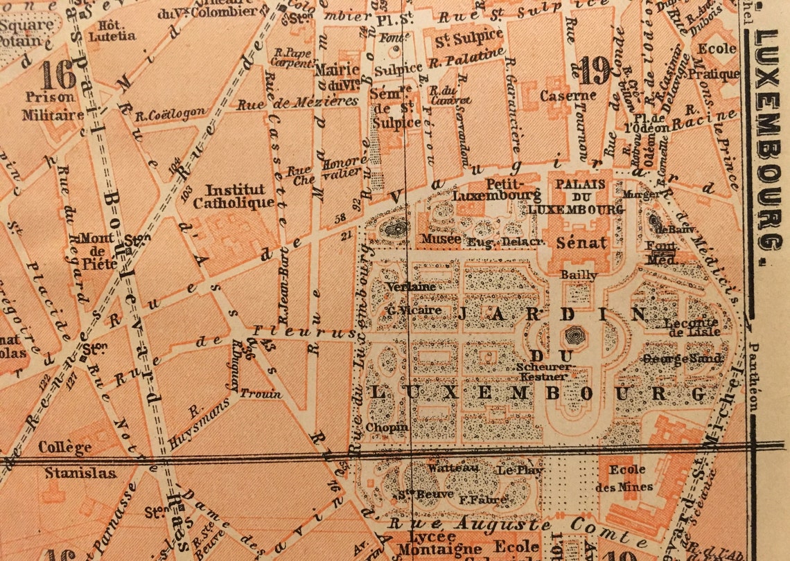 IV. Invalides. Luxembourg Map Print Vintage 8.5 X 6.25 - Etsy