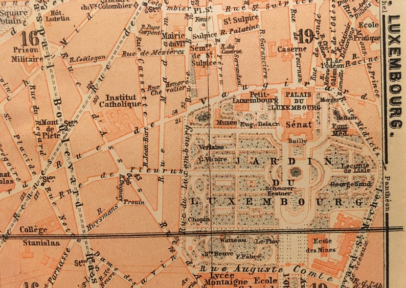 IV. Invalides. Luxembourg Map Print Vintage 8.5 X 6.25 - Etsy