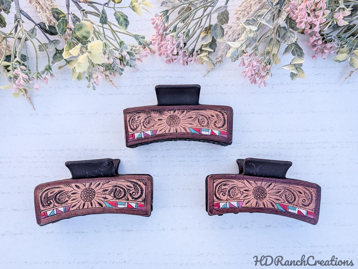 Tooled Leather Claw Clips - Western Hair Clips - Etsy
