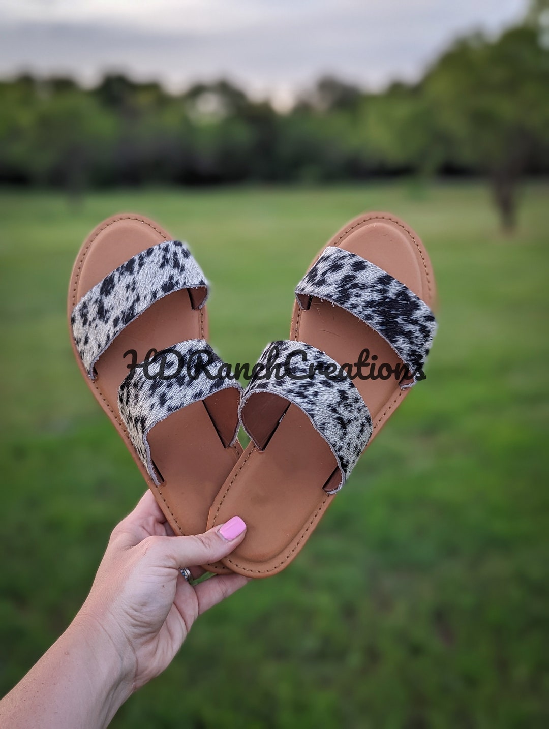 Cowhide Leather Sandals Western Slides - Etsy