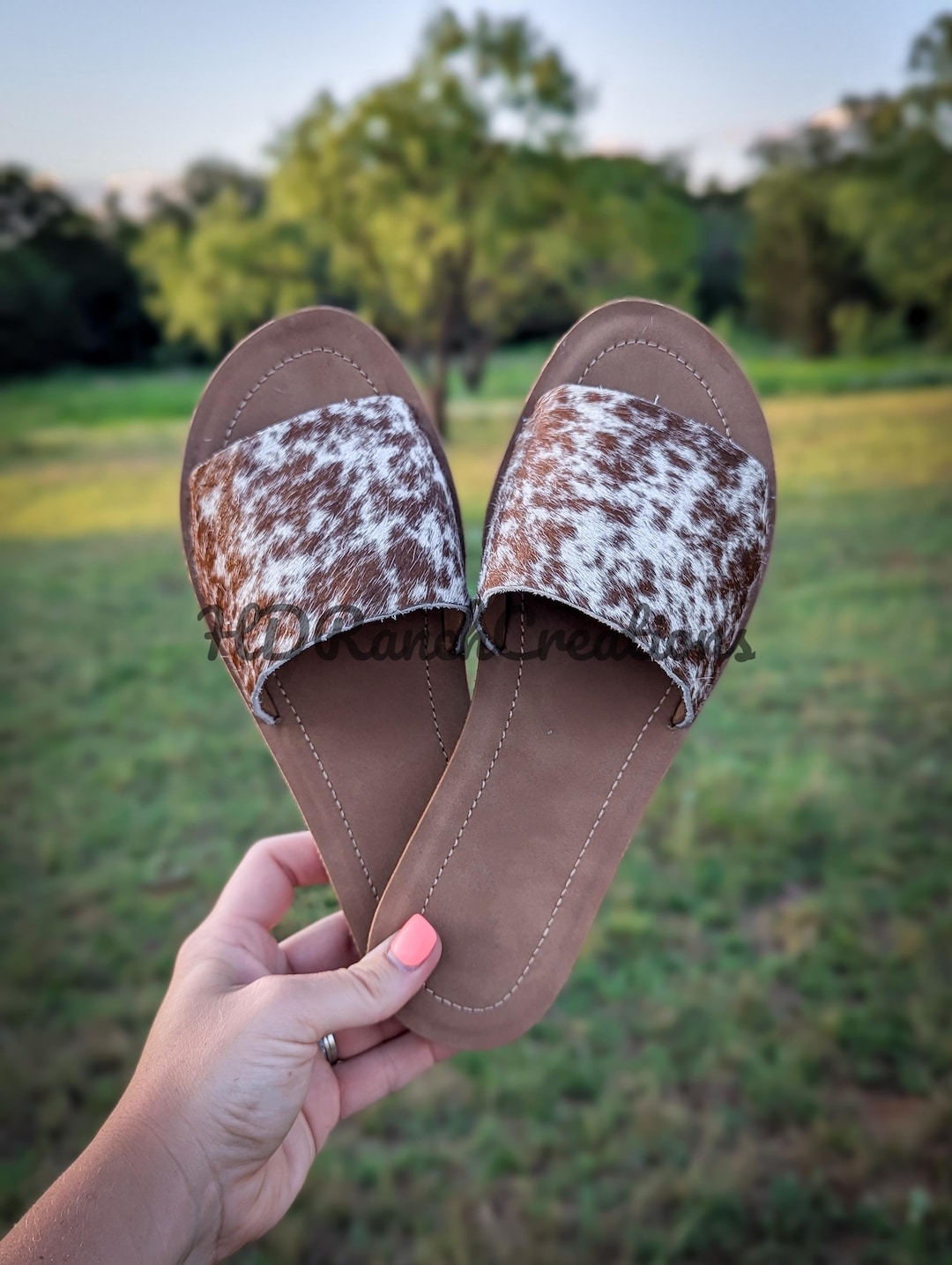 Cowhide Leather Sandals- Western Slides - Etsy