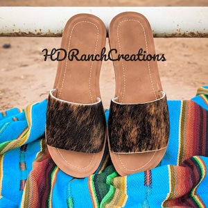 Cowhide Leather Sandals- Western Slides - Etsy