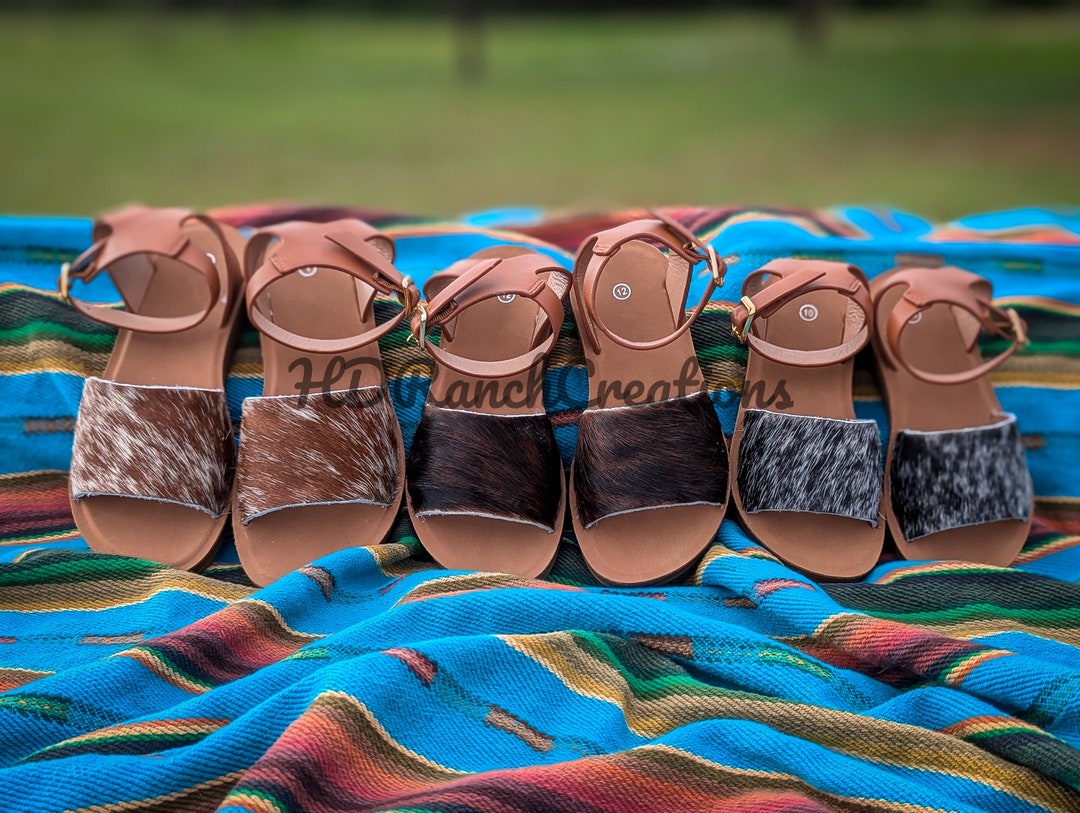 Cowhide Kid Sandals - Western Slides - Etsy