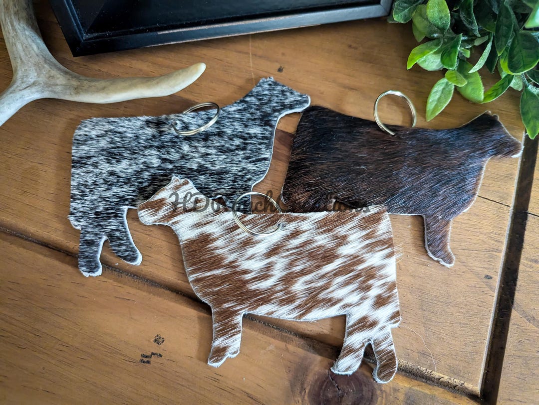 Cowhide Keychain - Leather Keychain - Etsy
