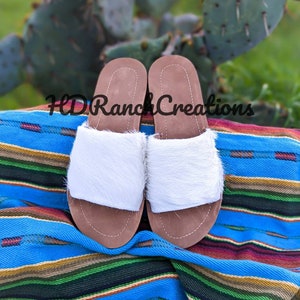 Cowhide Leather Sandals- Western Slides - Etsy