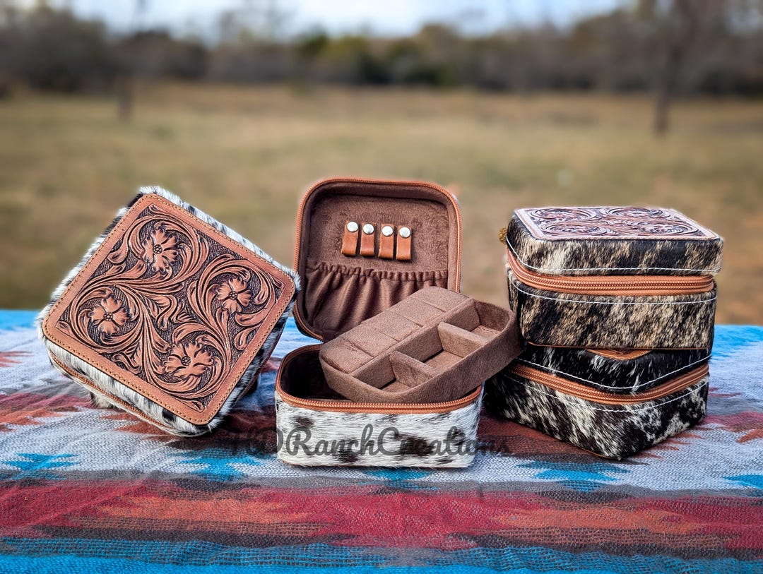 Cowhide Jewelry Box - Travel Jewelry Box - Tooled Leather - Etsy