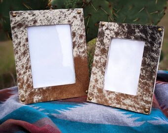 Genuine Cowhide 5x7 Wooden Picture Frame no Border for Gifts Weddings ...