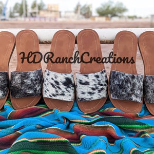 Cowhide Leather Sandals Western Slides - Etsy