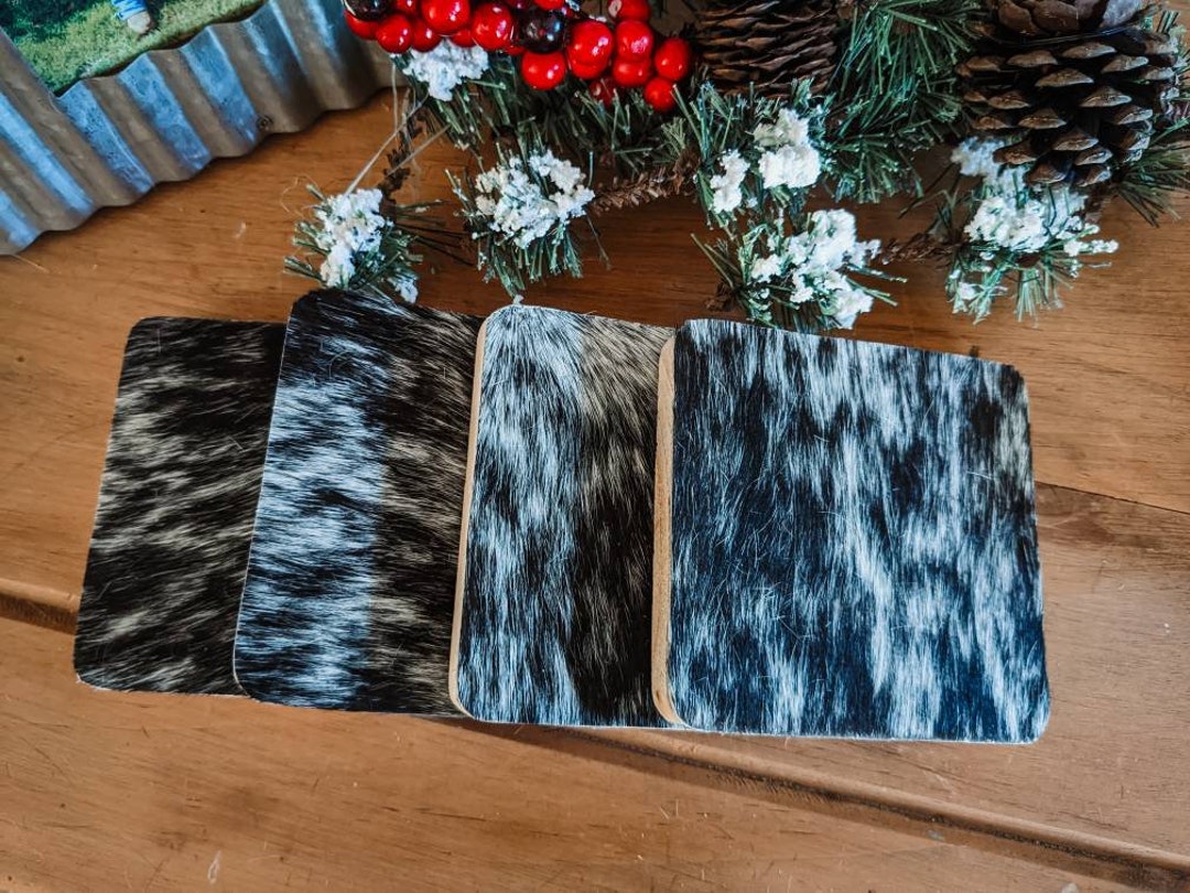 Cowhide Wooden Coasters - Farmhouse Decor - Etsy