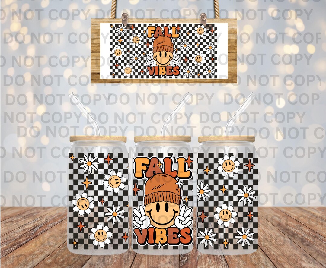 Cute Fall Vibes Smiley Uv Dtf Wrap, Cup Wrap, Uvdtf Wrap, Ready to ...