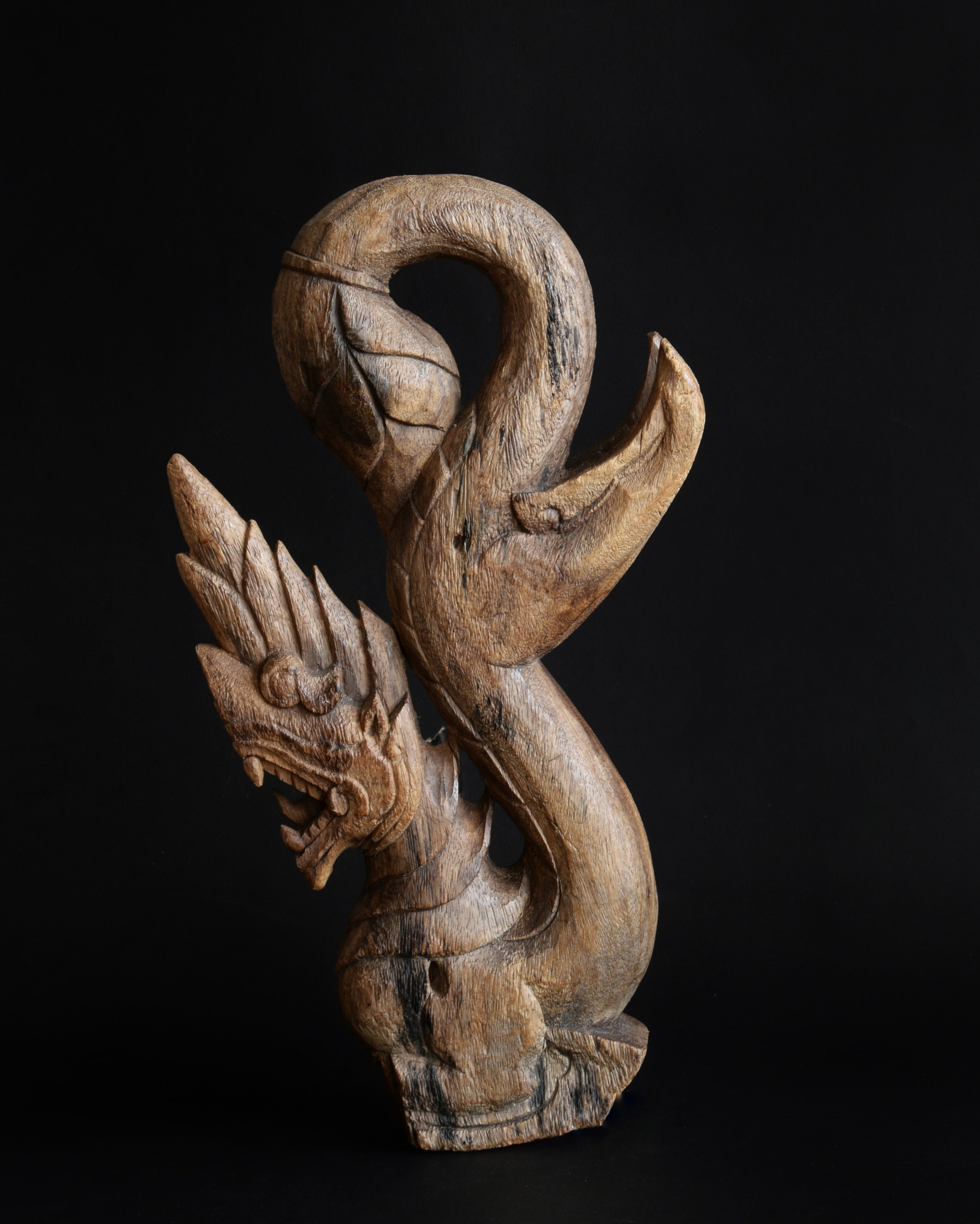 Antico Thai Naga-chofa Dragon Architettura Legno Intaglio Primitivo ...