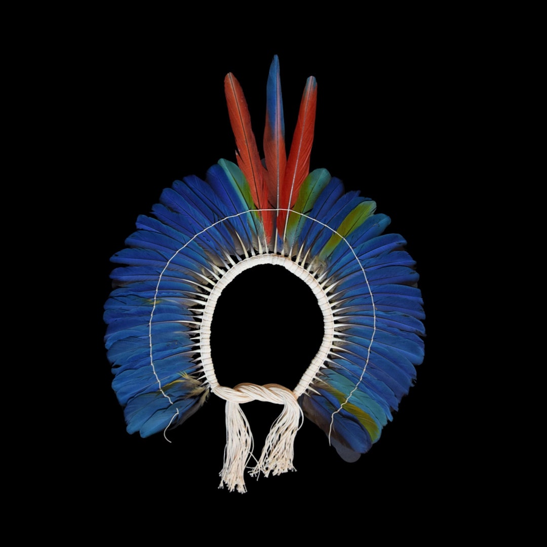 Precious Headdress Kayapó Style Made With Rare Macaw Feathers. (1766 ...