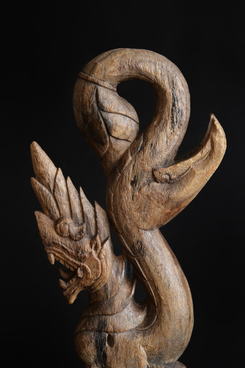 Antico Thai Naga-chofa Dragon Architettura Legno Intaglio Primitivo ...