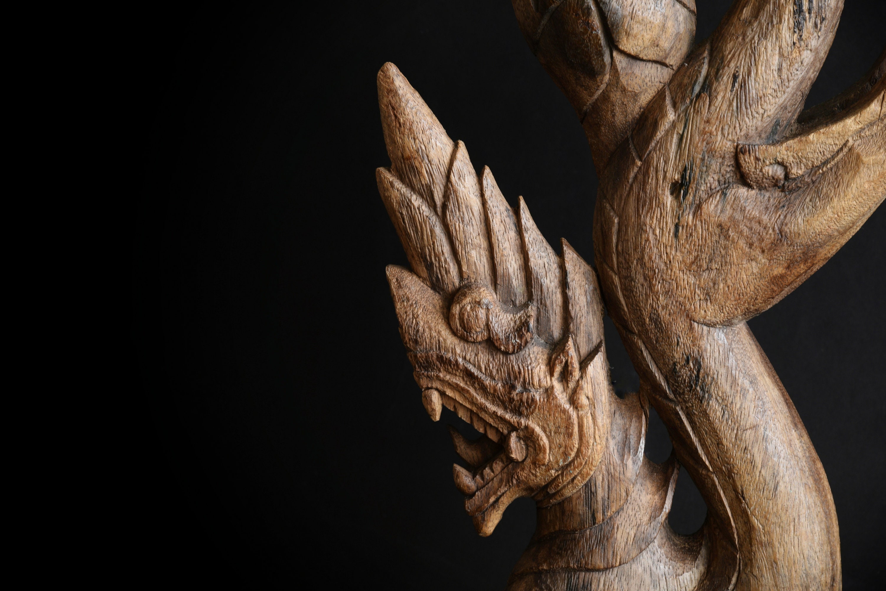 Antico Thai Naga-chofa Dragon Architettura Legno Intaglio Primitivo ...