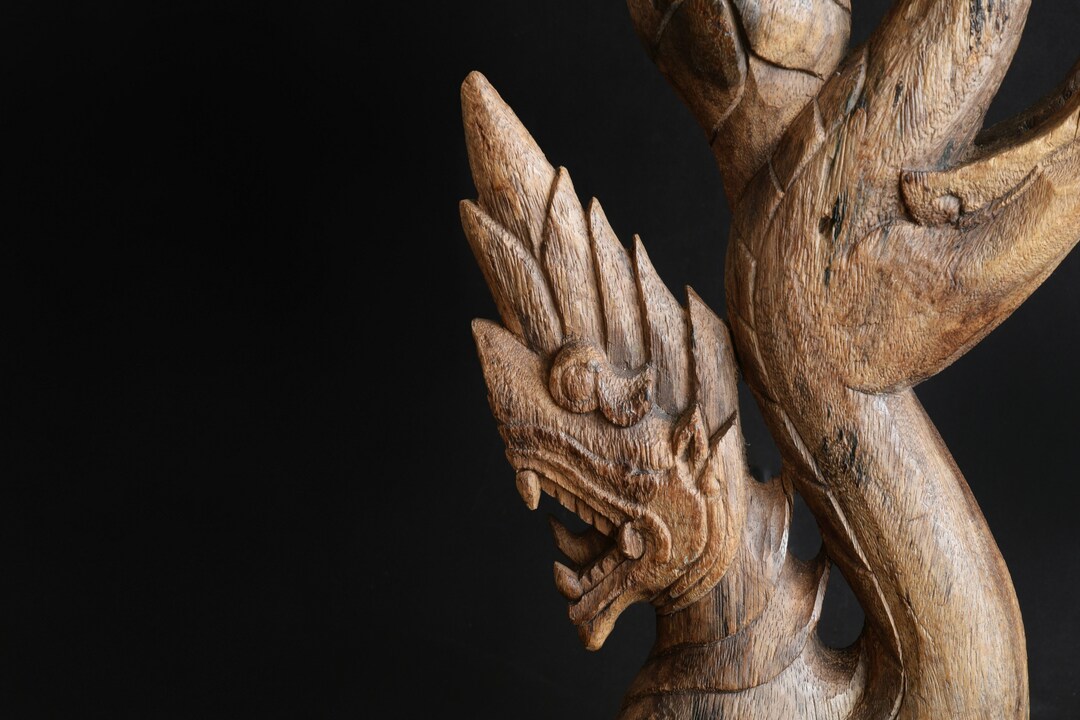 Antico Thai Naga-chofa Dragon Architettura Legno Intaglio Primitivo ...