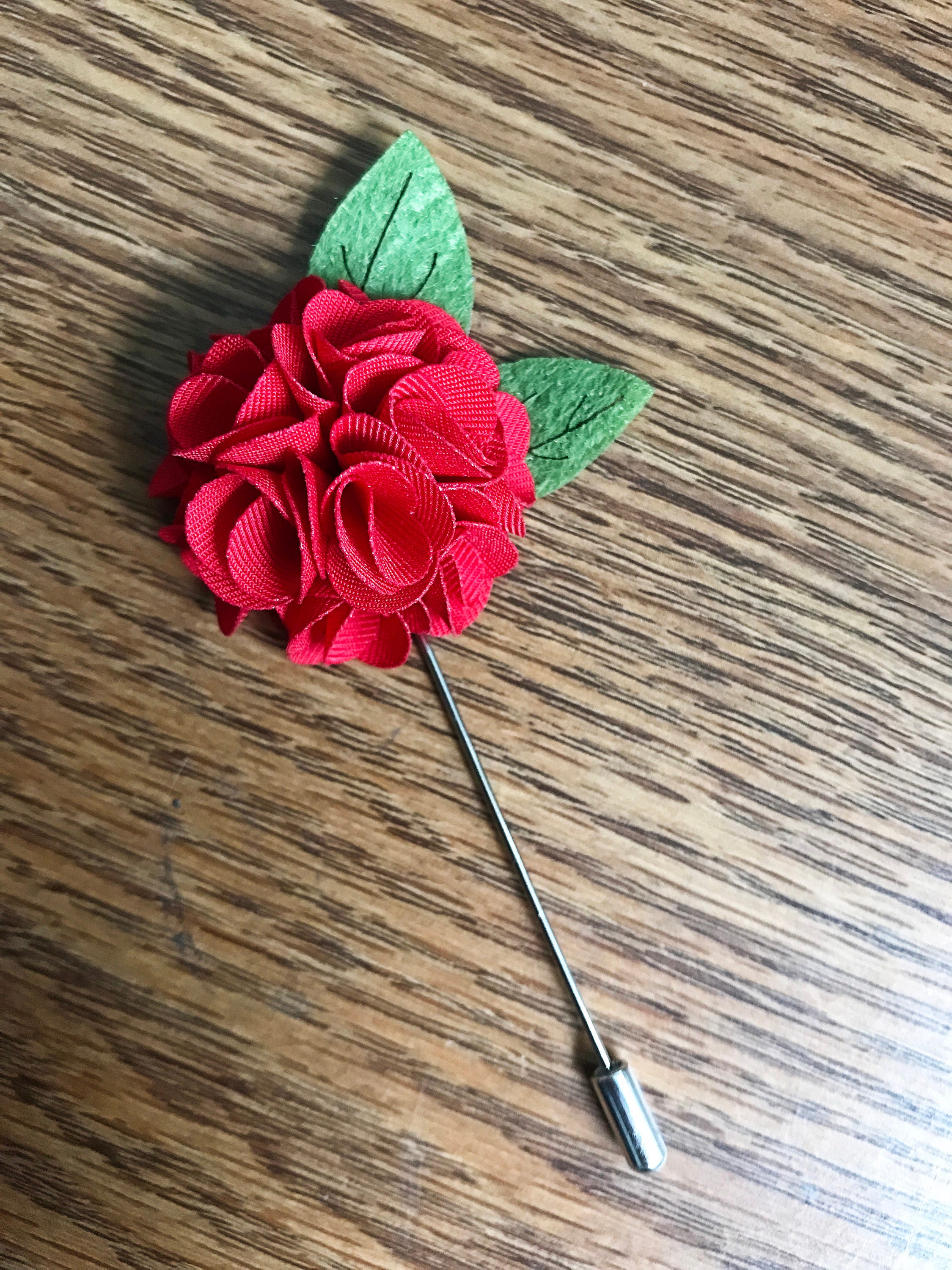 Red Roses With Green Leaf Handmade Handcrafted Lapel Pin - Etsy