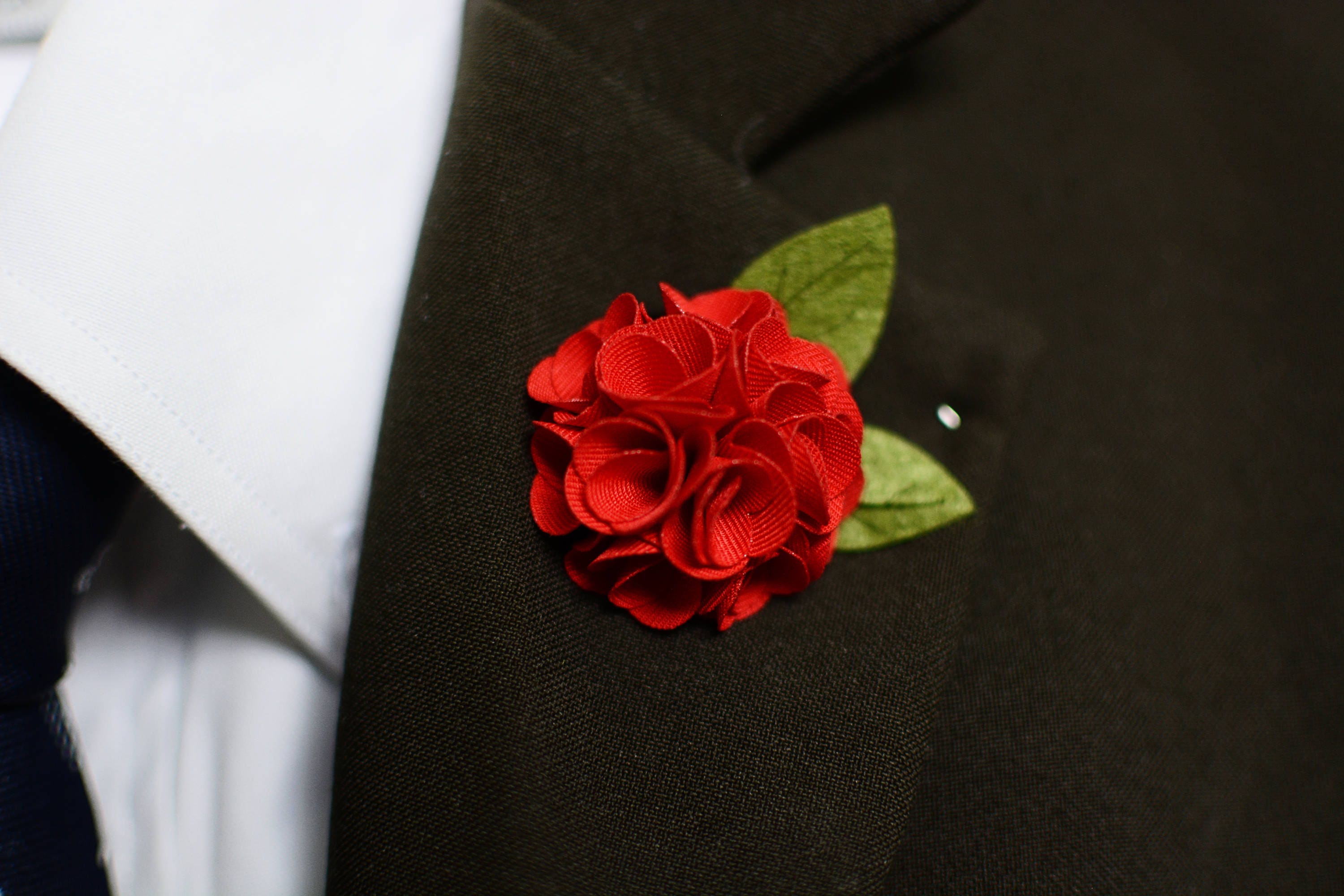 Red Roses With Green Leaf Handmade Handcrafted Lapel Pin - Etsy