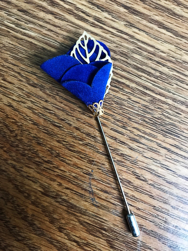 Royal Blue Handmade Gold Leaf Flower Handcrafted Lapel Pin Fashion ...