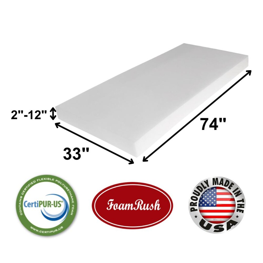 33" X 74" RV Bunk High Density Foam Insert, Upholstery Foam, Bench ...