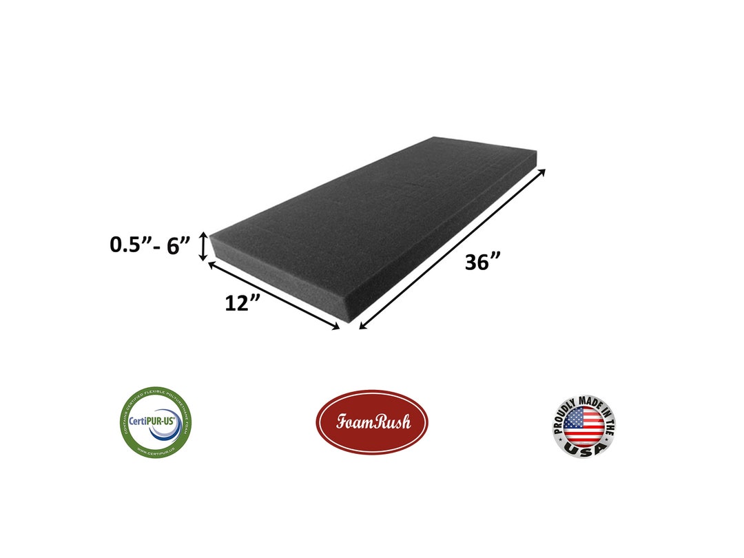 12" X 36" Charcoal High Density Upholstery Foam Cushion, Foam Padding ...