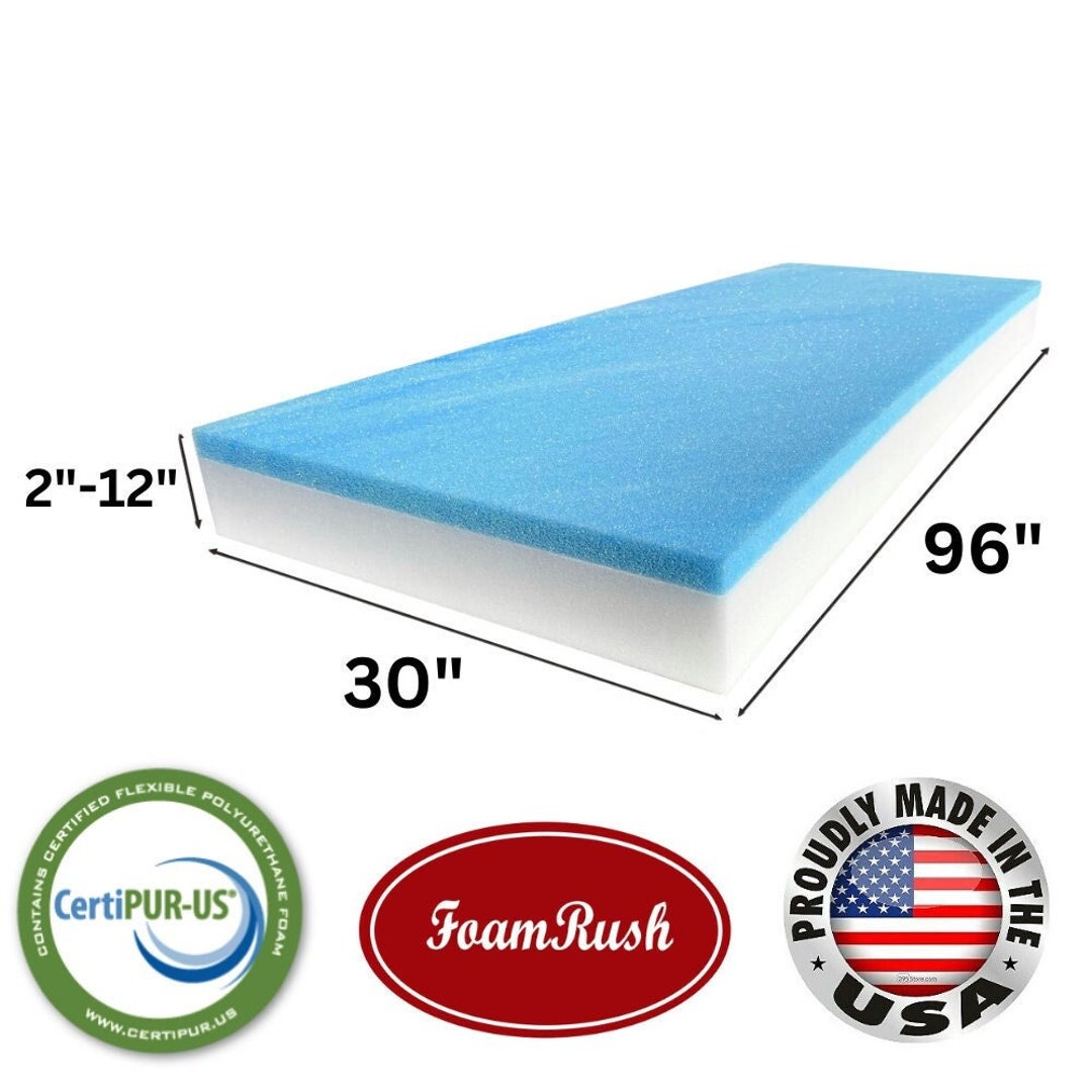 30" X 96" Gel Memory Foam, High Density Upholstery Foam Seat Cushion ...