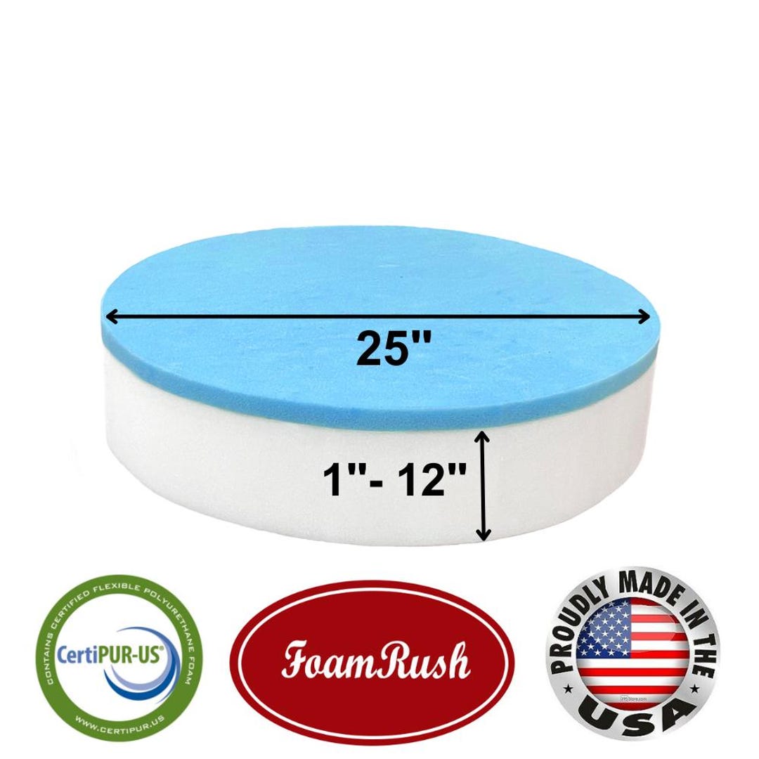 25" Diameter Round Gel Memory Foam Cushion Insert, Medium Firm, Bar ...