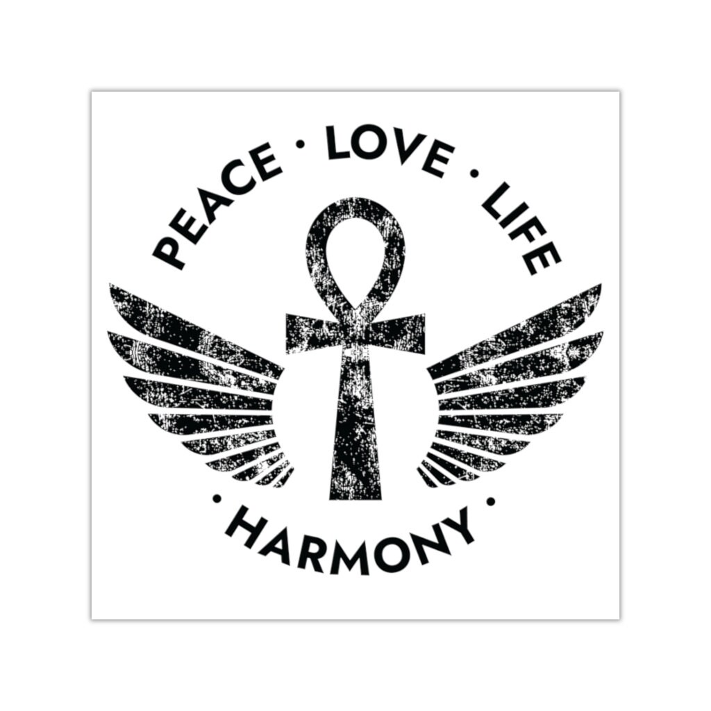 Peace Love Life Harmony Ancient Egyptian Winged Ankh Square Vinyl ...