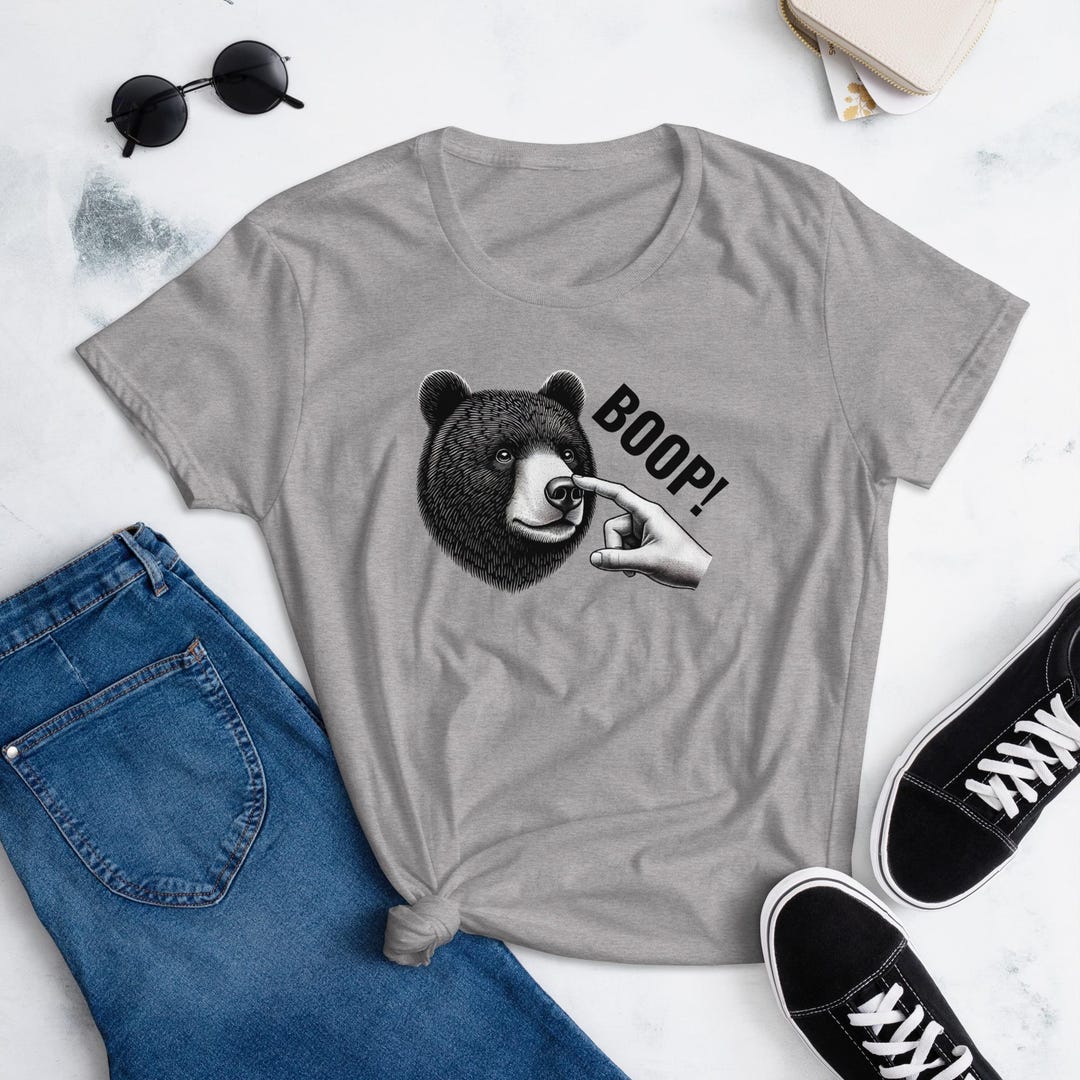 Boop Bear Meets Finger Wilderness Outdoor Lover Women's Short Sleeve T ...