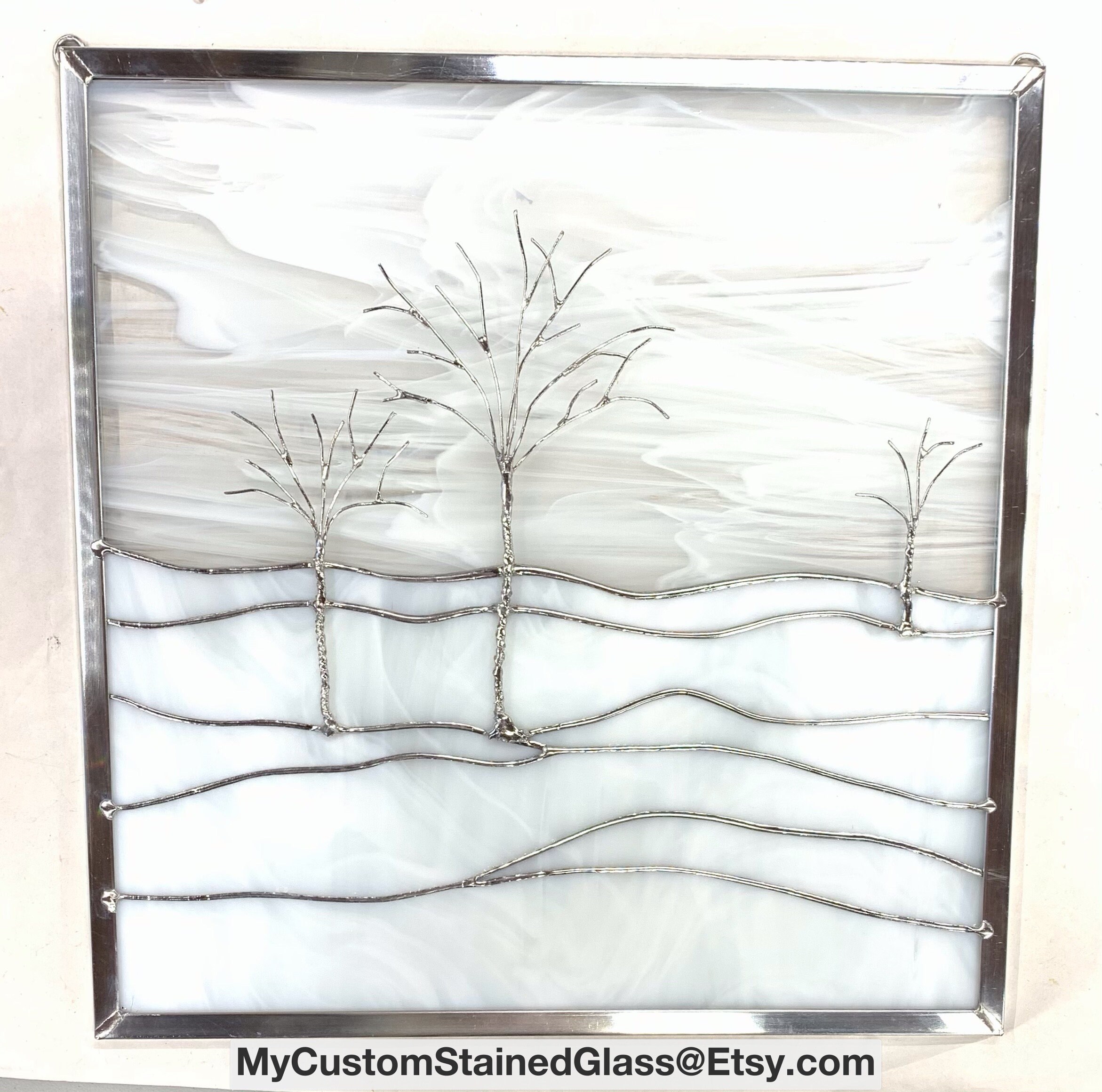 Stained Glass Window Hanging Panel Inspired by Snowy Days, White Whispy ...