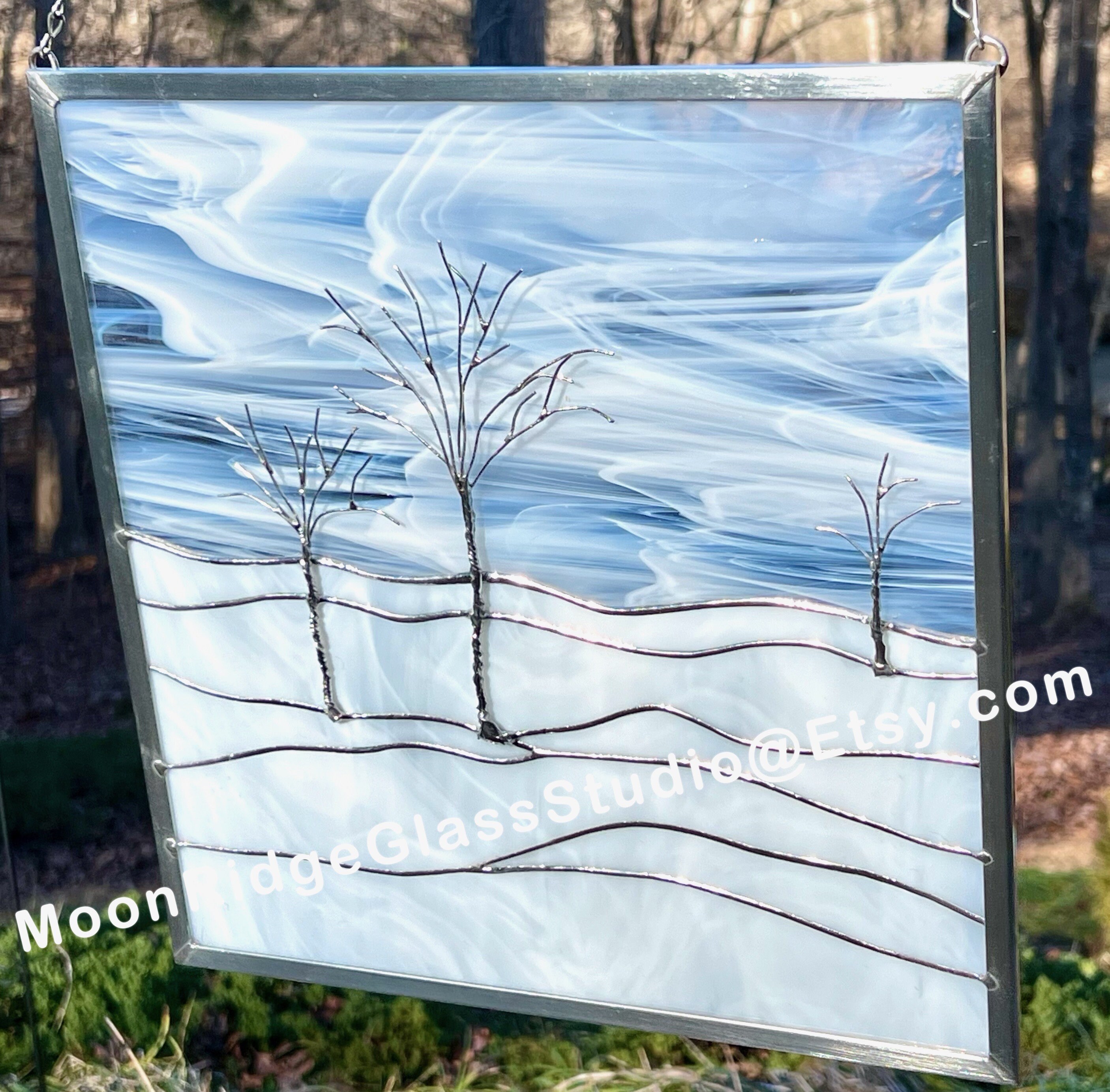 Stained Glass Window Hanging Panel Inspired by Snowy Days, White Whispy ...