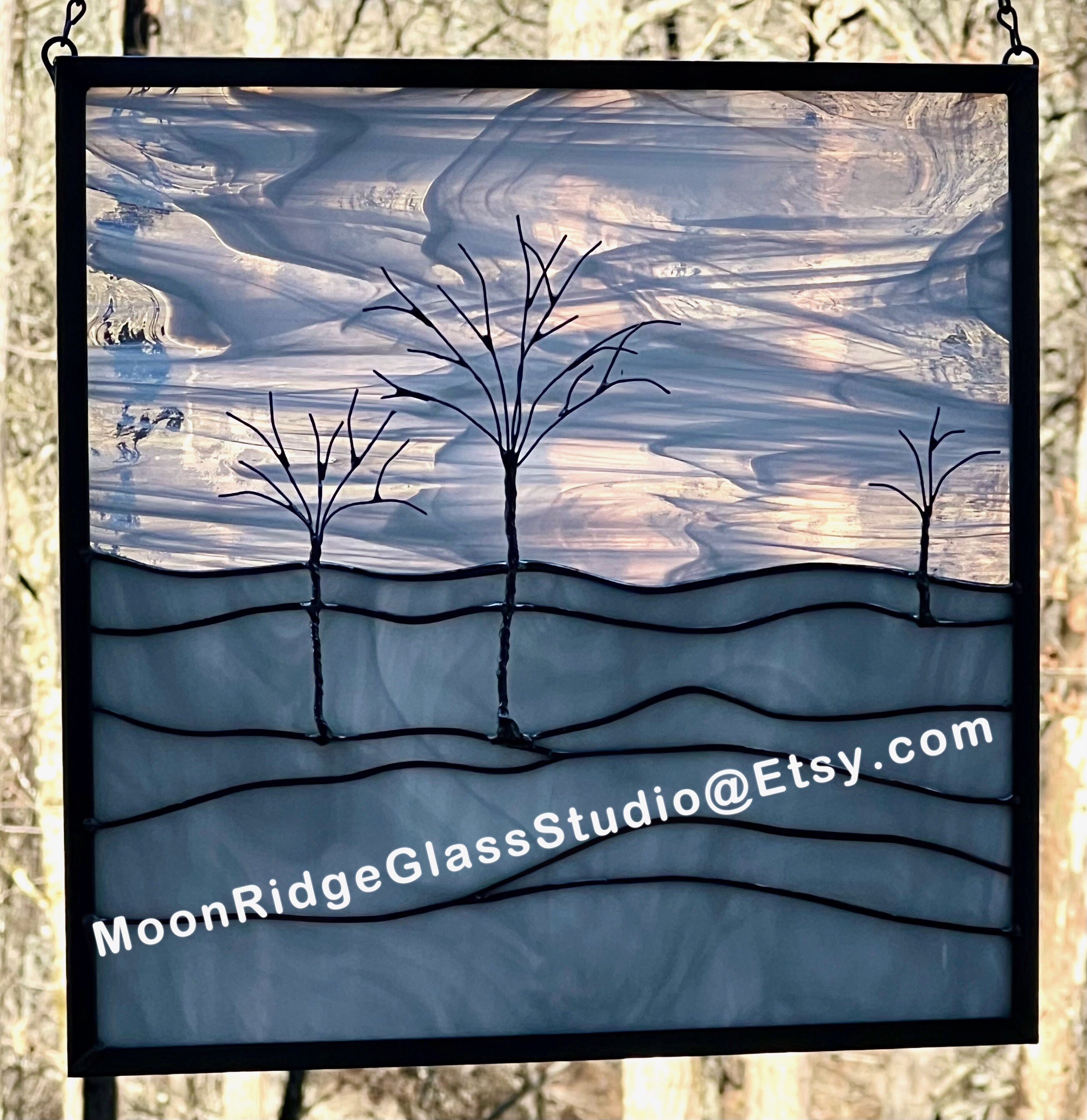 Stained Glass Window Hanging Panel Inspired by Snowy Days, White Whispy ...