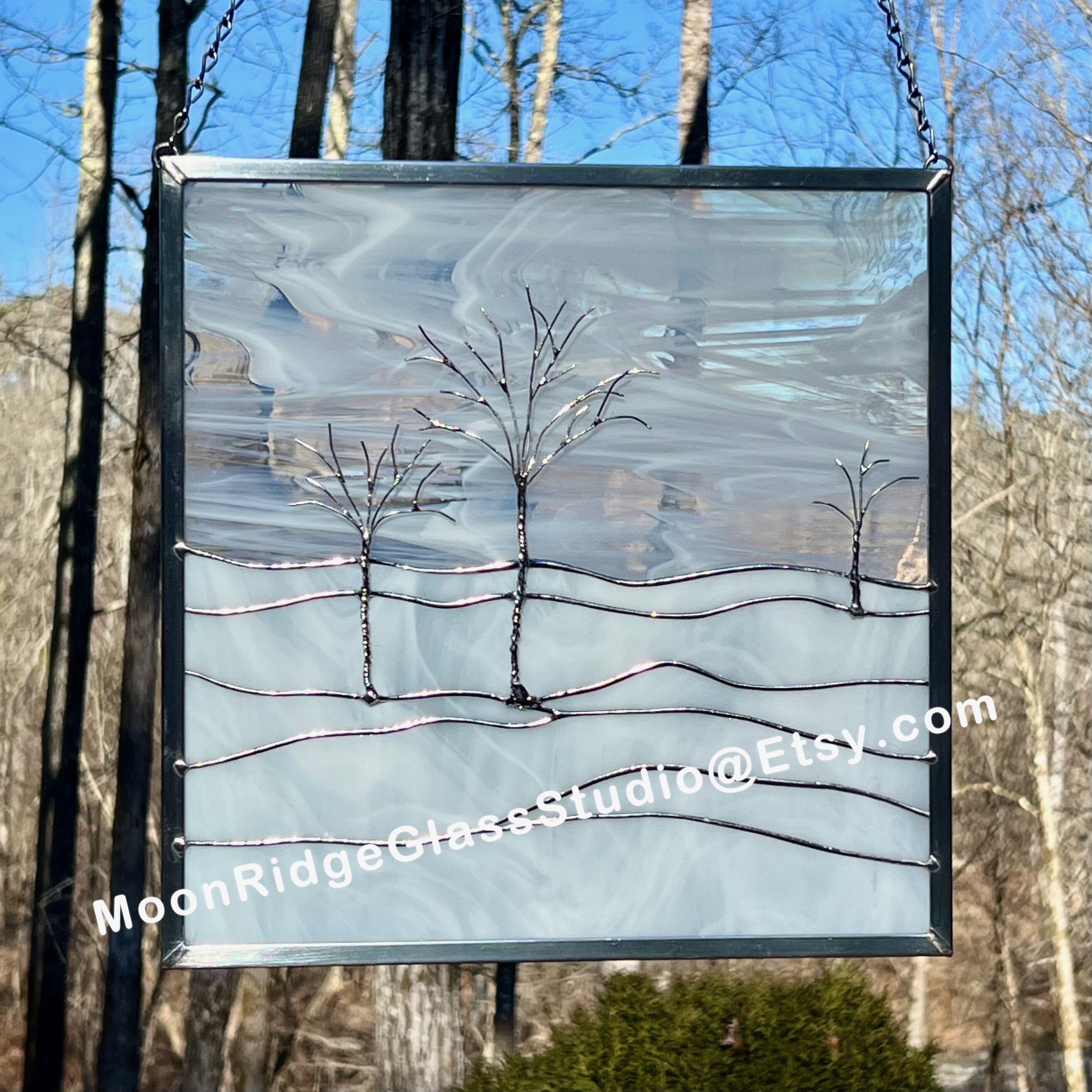 Stained Glass Window Hanging Panel Inspired by Snowy Days, White Whispy ...