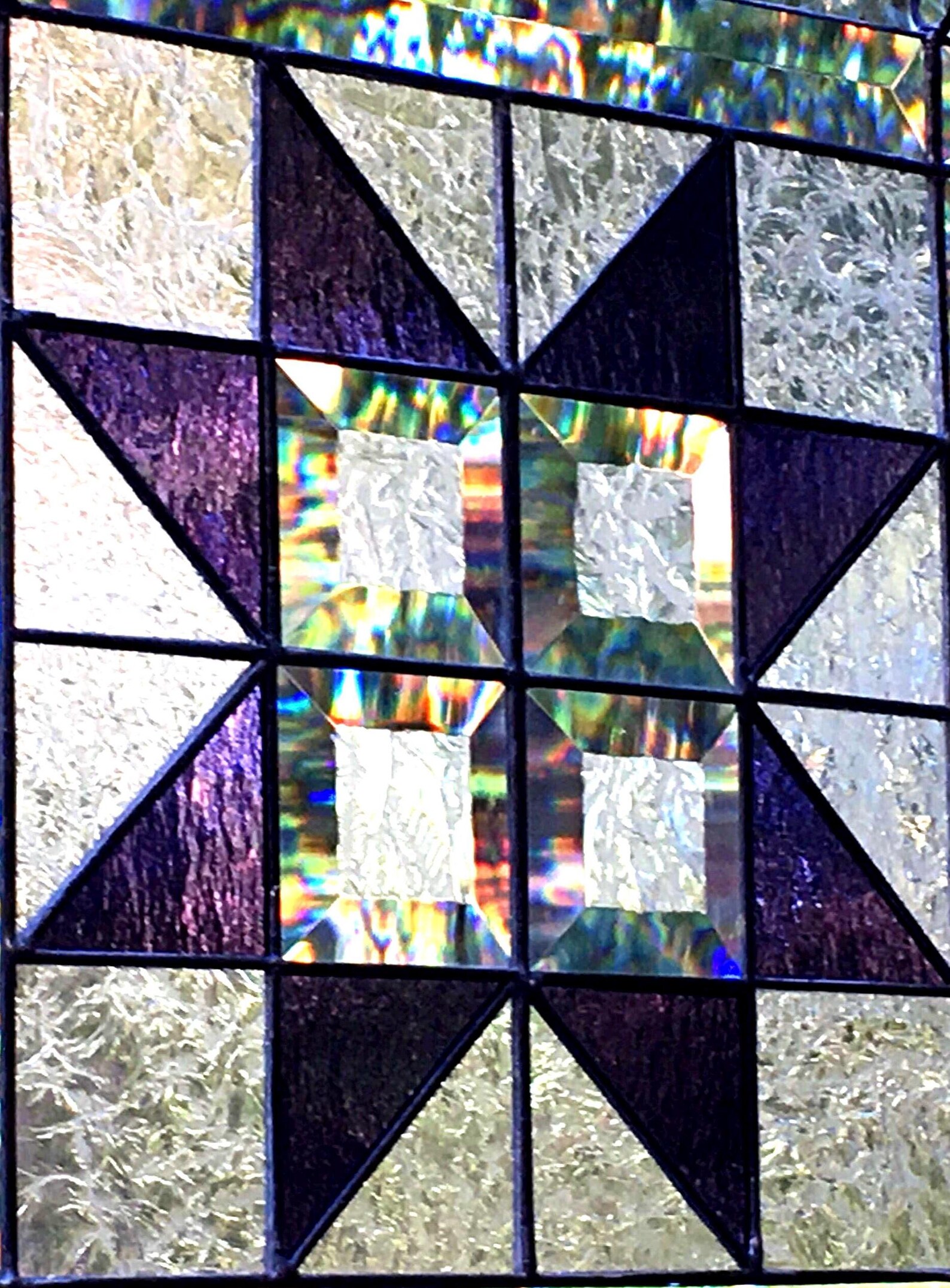 Stained Glass Window Hanging Panel Purple Star Quilt Block Pattern ...