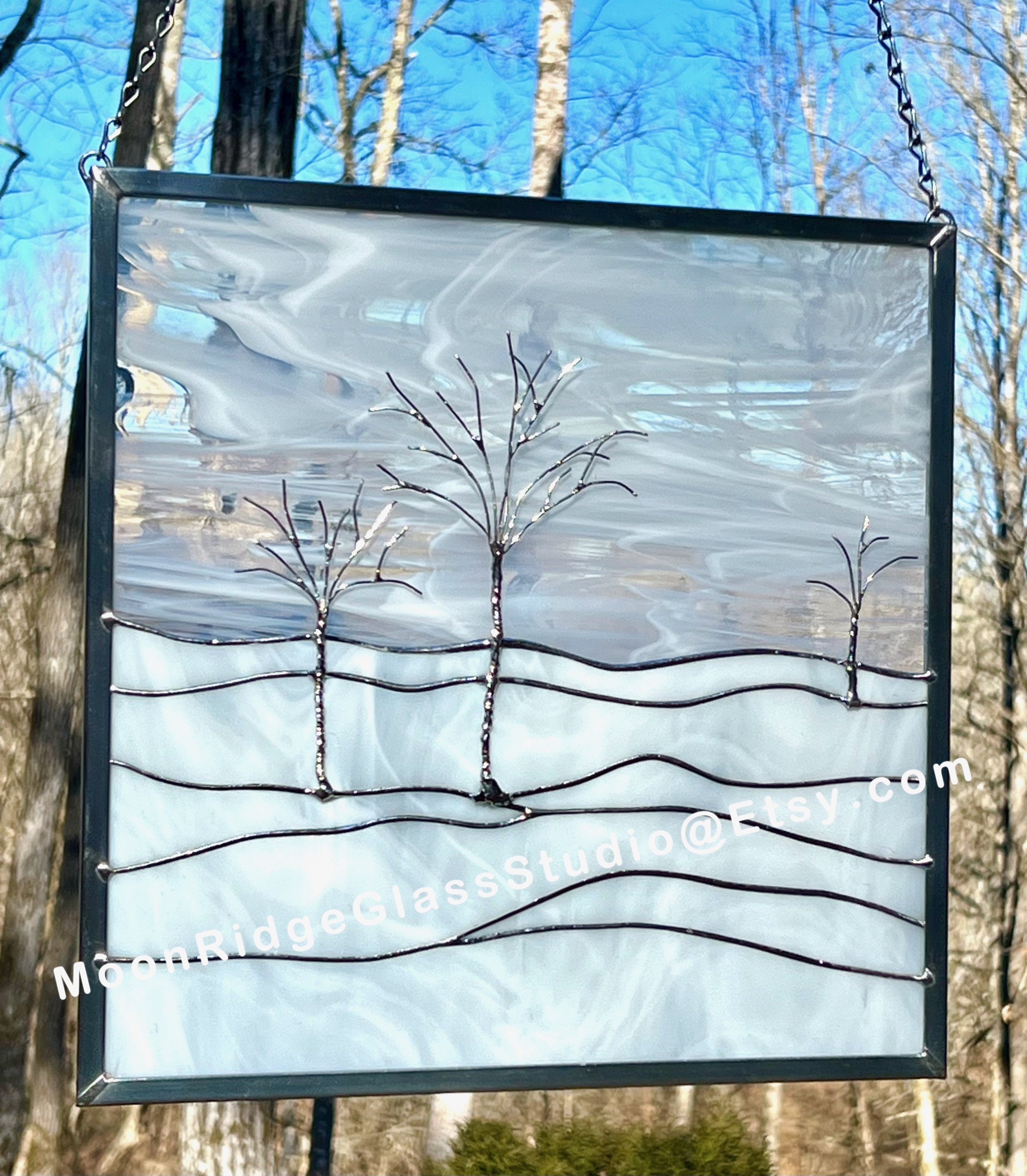 Stained Glass Window Hanging Panel Inspired by Snowy Days, White Whispy ...