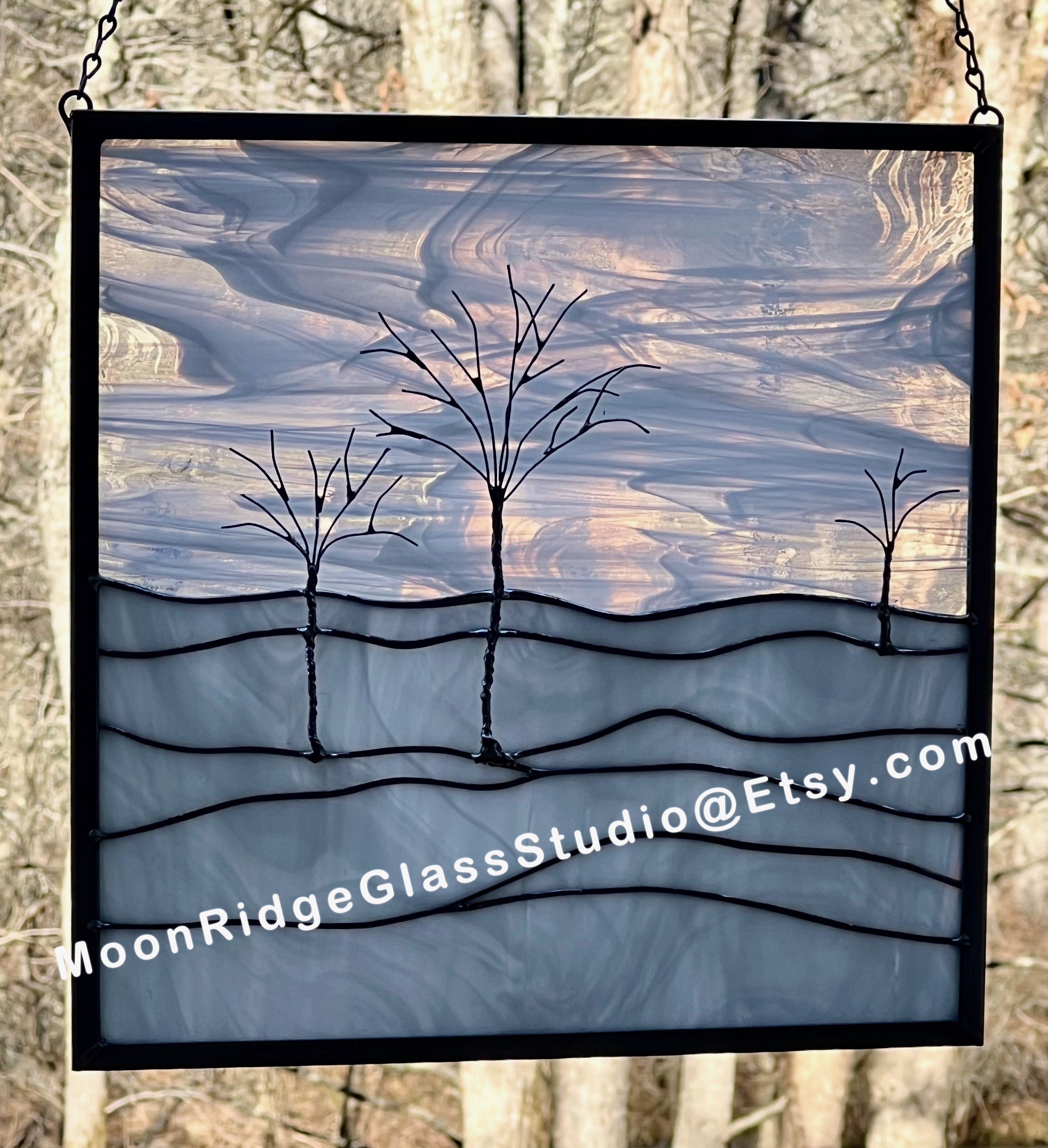 Stained Glass Window Hanging Panel Inspired by Snowy Days, White Whispy ...