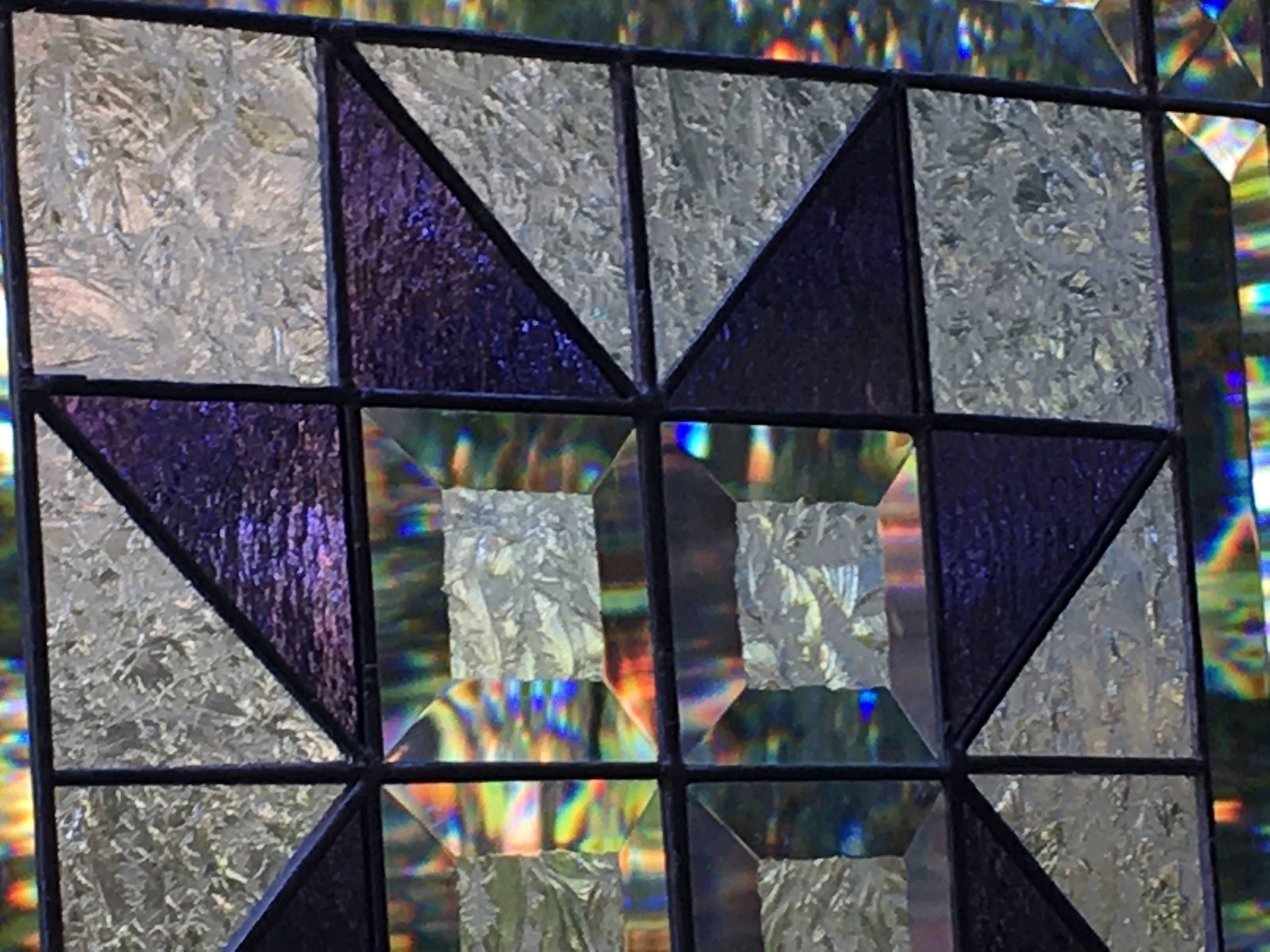 Stained Glass Window Hanging Panel Purple Quilt Block Pattern Bevels ...