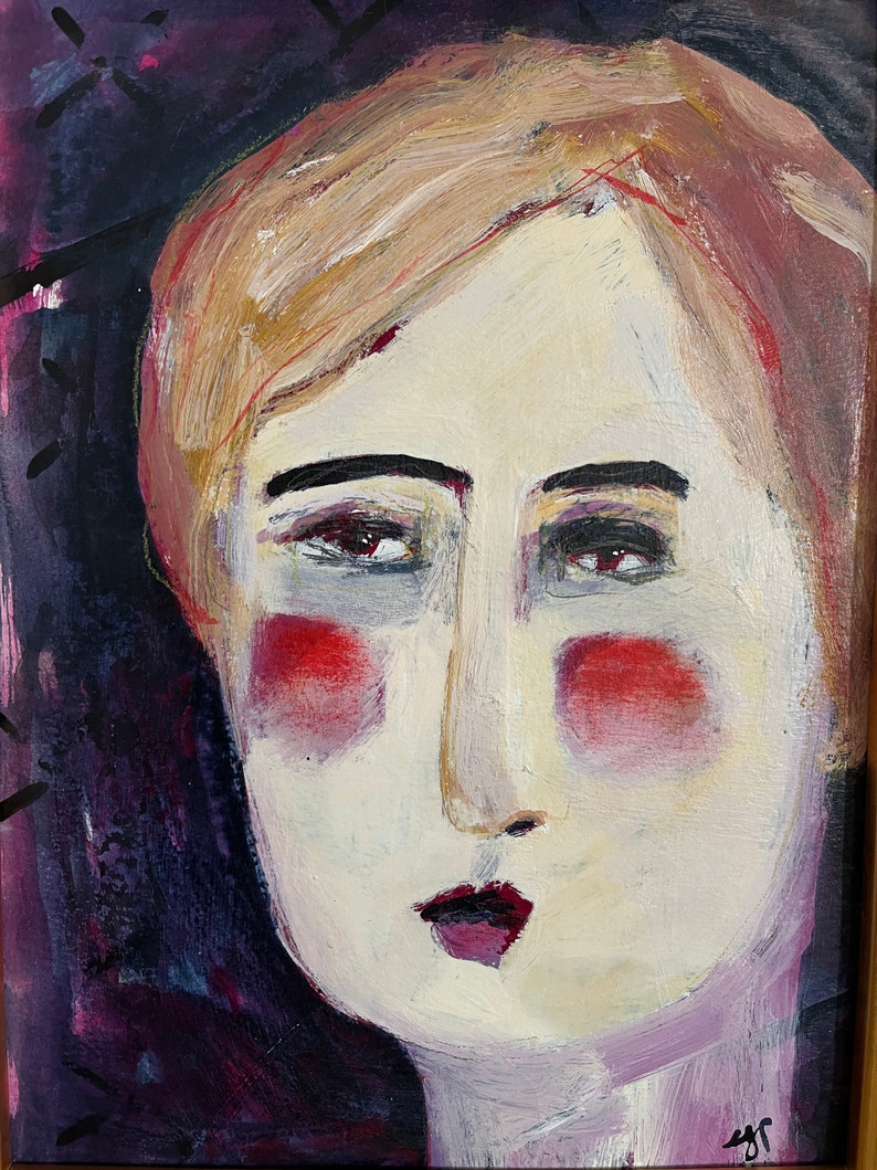 Original Art Self Portrait Mixed Media Painting 9x12 - Etsy