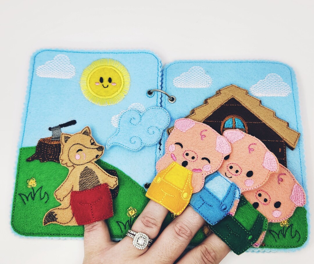 Three Little Pigs & Big Wolf Finger Puppet Quiet Book | Kids Felt Story ...