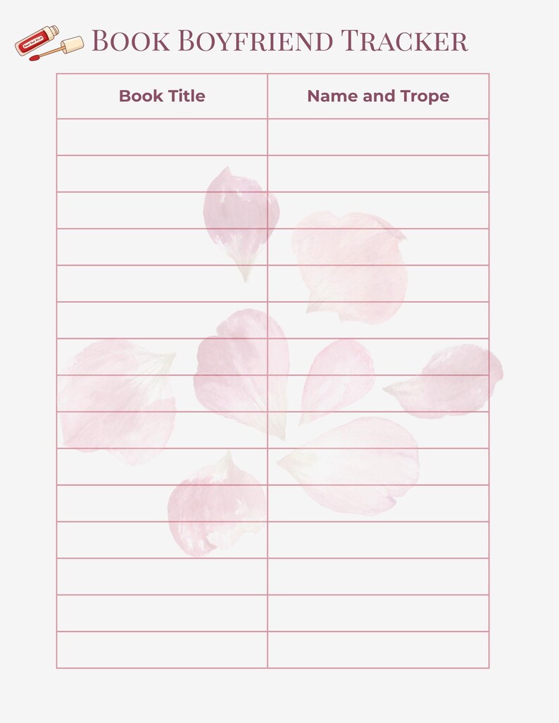 Spicy Romance Book Tracker Printable | Smutty Book Journal | Digital ...