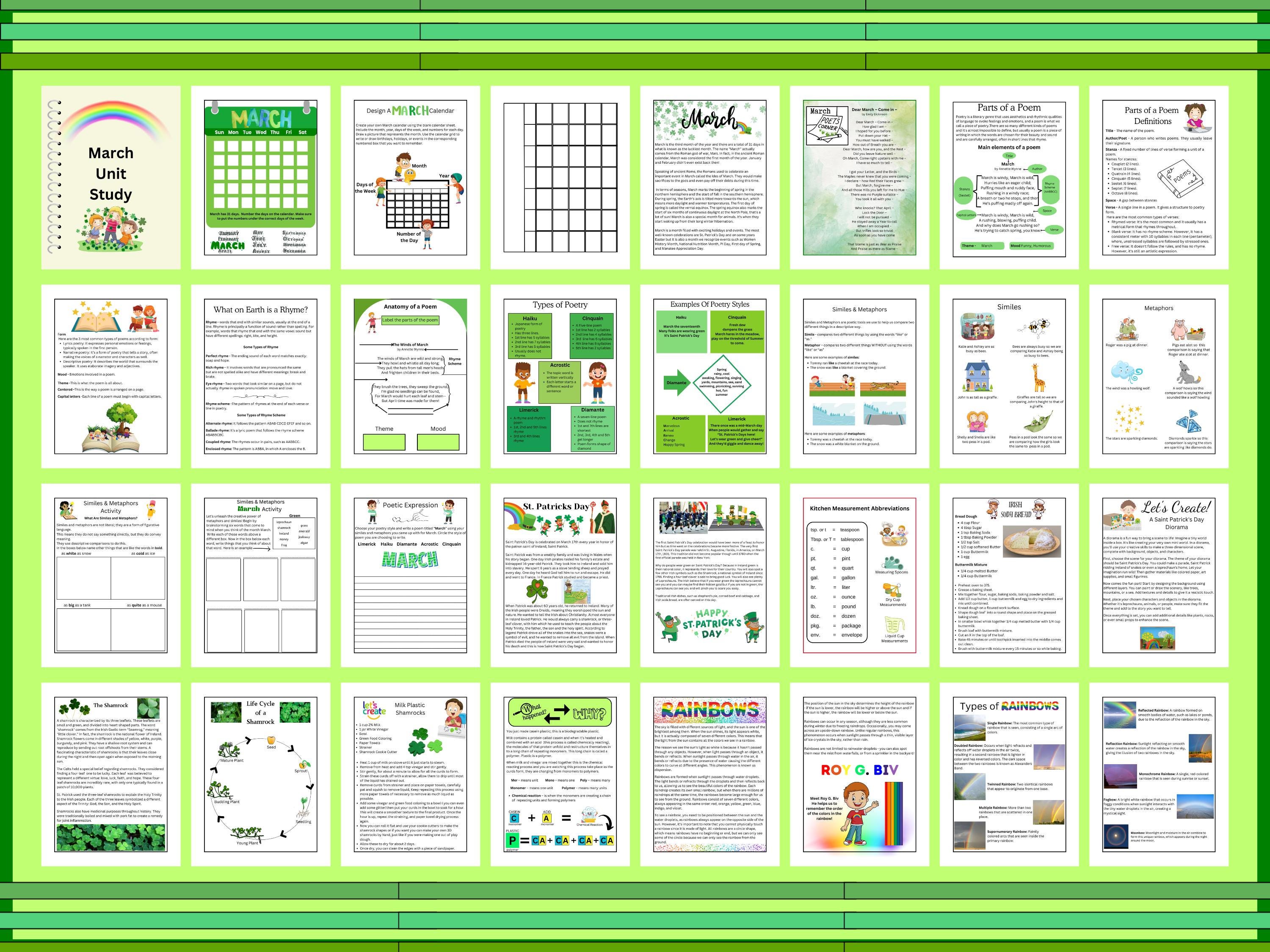 March, Unit Study, Homeschool, St. Patrick's Day, Printable, Spring ...