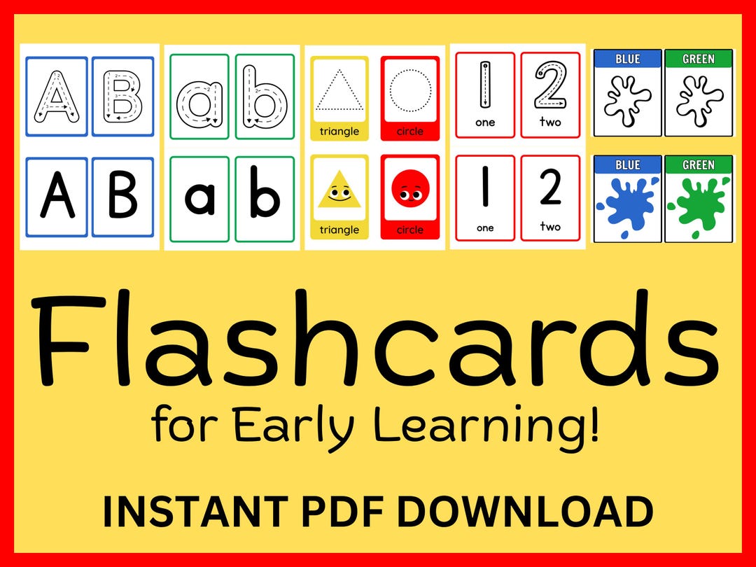 Early Learning Flashcard Bundle: ABC, Numbers, Shapes, Colors (PDF ...