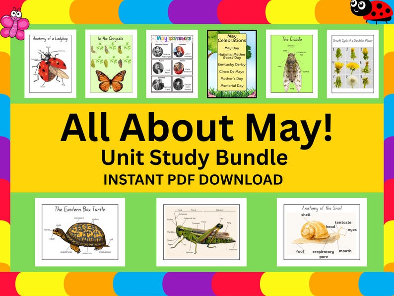 May, Unit Study, Homeschool, Printable, Ladybug, Butterfly, Grasshopper ...
