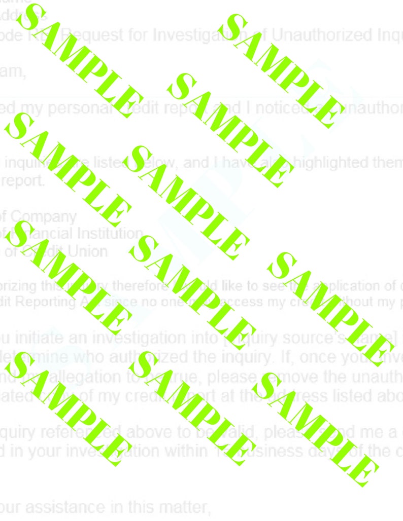 Sample Letter to Remove Inquiries From Credit Report|credit Inquiry ...