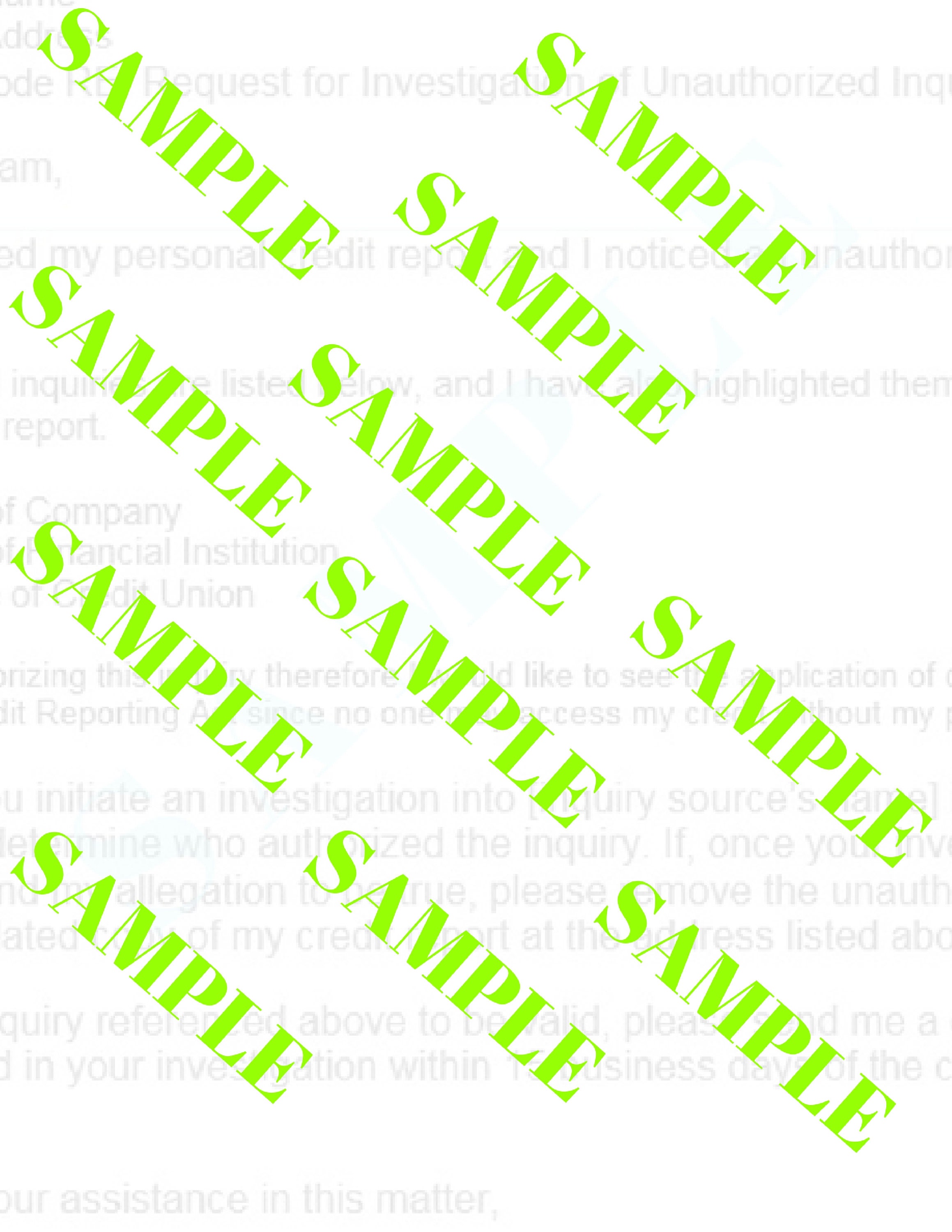 Sample Letter to Remove Inquiries From Credit Report|credit Inquiry ...