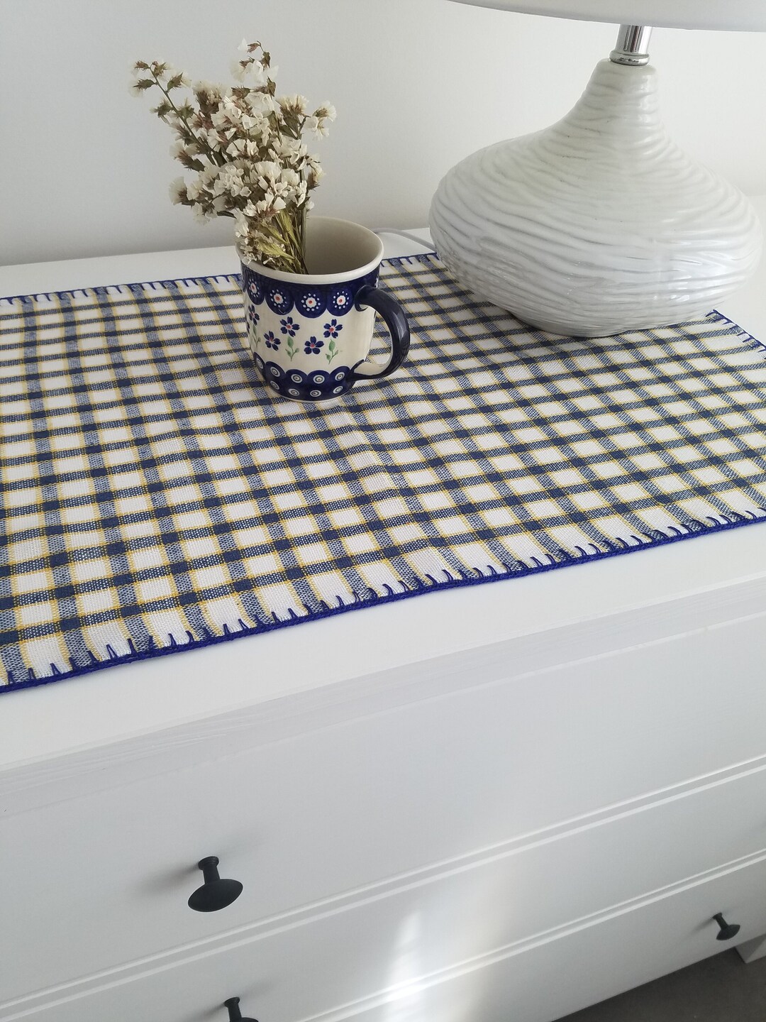 Set of 2 15x26 Table Topper, Hand Crochet Edge, Spring Cotton Runner ...