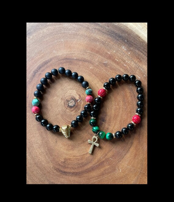 Onyx Green TigerEye Malachite Red Coral Ankh y Faraón - Etsy España