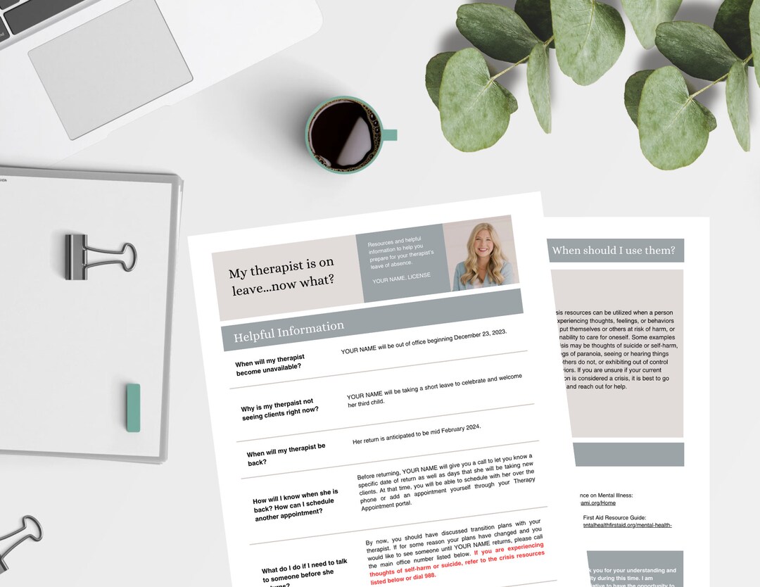 Therapist Maternity Leave/sabbatical/leave/vacation Information Sheet ...