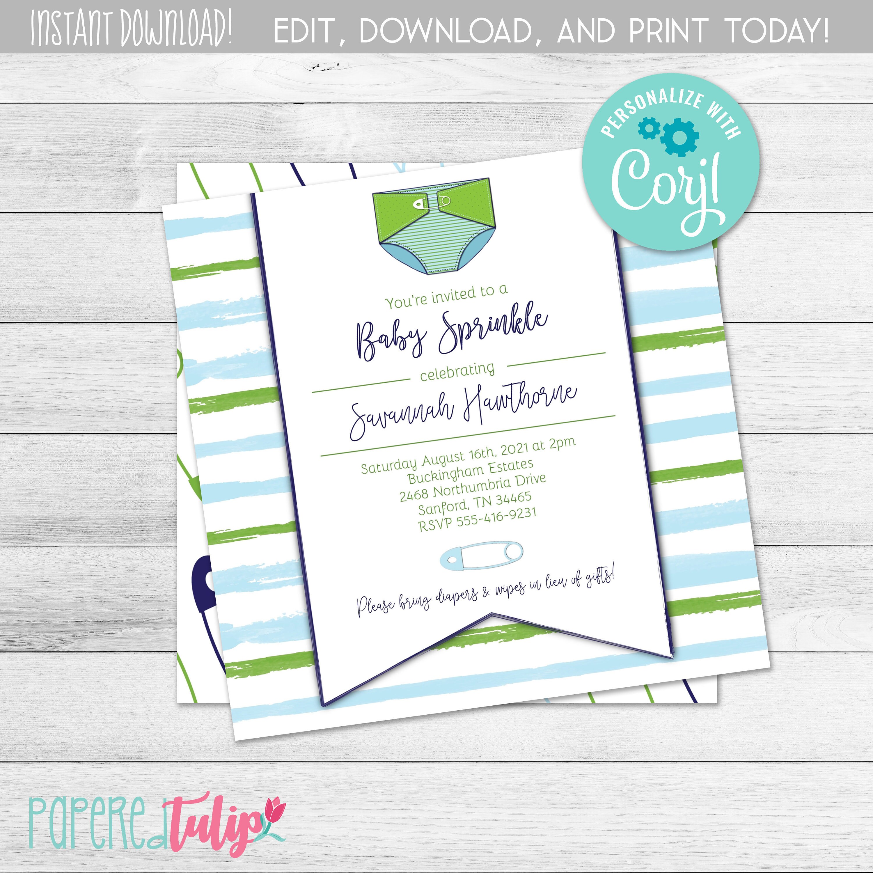 Baby Sprinkle Invitation, Printable Baby Sprinkle Invite, Baby Shower ...